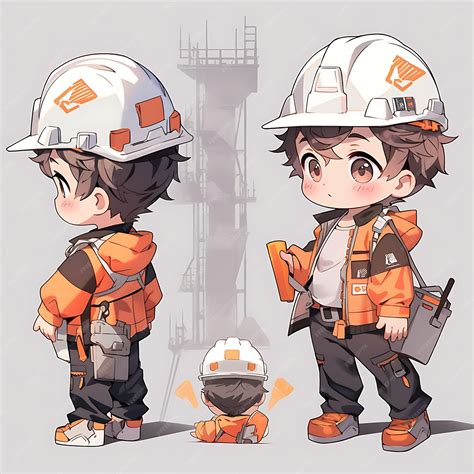 Premium Photo Colorful Male Construction Worker Chibi Kawaii Builder