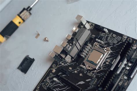 Engineer Plugging Cpu Microprocessor To Motherboard Socket Computer Technology Hardware