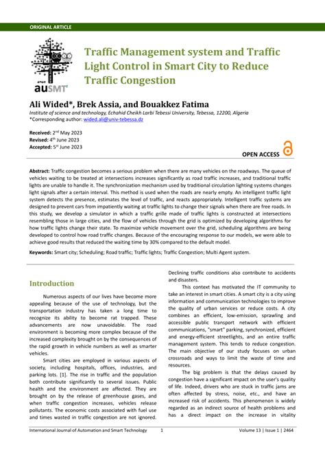 Pdf Traffic Management System And Traffic Light Control In Smart City To Reduce Traffic Congestion