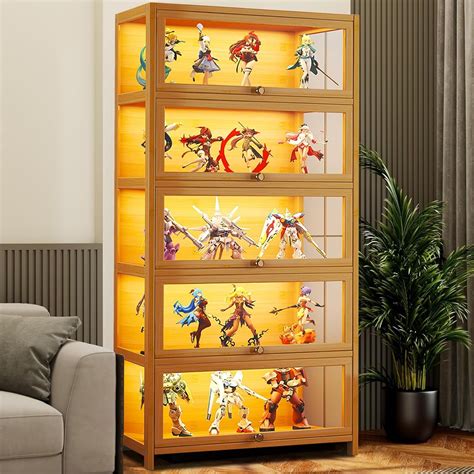 Curio Display Cabinet With Acrylic Glass Doors 5 Tier Display Case