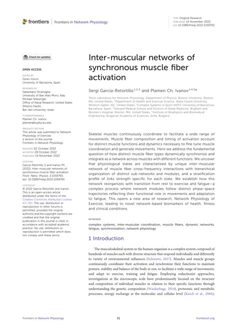 PDF Inter Muscular Networks Of Synchronous Muscle Fiber Activation