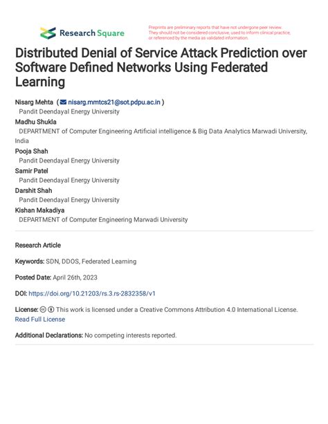 Pdf Distributed Denial Of Service Attack Prediction Over Software
