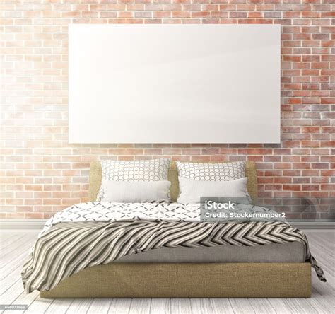 침실의 벽에 빈 포스터를 비웃는 다 3 차원 일러스트 레이 션 0명에 대한 스톡 사진 및 기타 이미지 0명 가구 그림