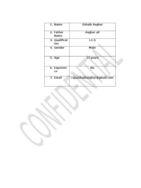 Name Zohaib Asghar 2 Father Name Asghar Ali 3 Qualificat Ion Ics 4 Gender Male Pdf