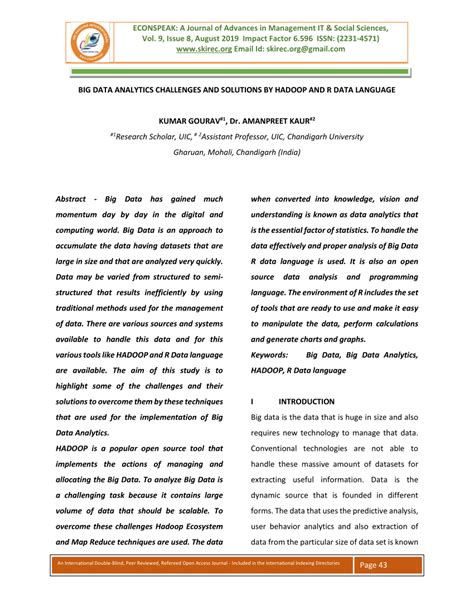 PDF BIG DATA ANALYTICS CHALLENGES AND SOLUTIONS BY HADOOP AND R DATA LANGUAGE