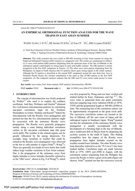 Pdf An Empirical Orthogonal Function Analysis For The Wave Trains In East Asian Summer