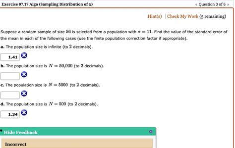 exercise 0717 algo sampling distribution of x question 3 of 6 hints