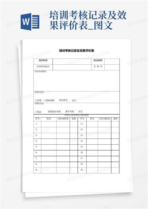 培训考核记录及效果评价表 图文word模板下载 编号qjzjabzk 熊猫办公