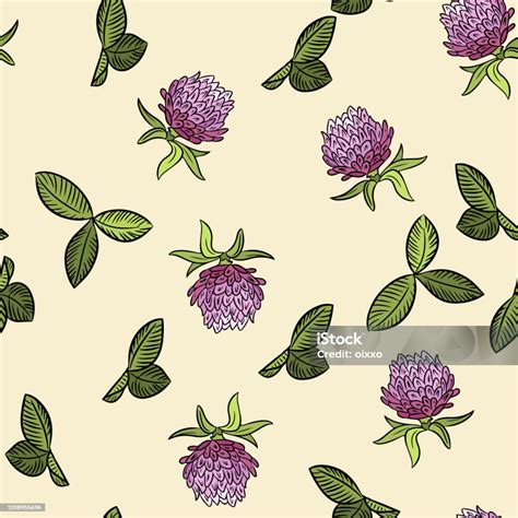 레드 클로버 식물 보헤미안 매끄러운 패턴 빅토리아 꽃 코트 아늑한 벽지 인쇄 벡터 일러스트 만화 스타일 보헤미안 텍스처 배경 타일 0명에 대한 스톡 벡터 아트 및 기타