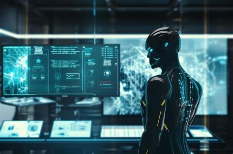 Premium Photo Aipowered Robot Analyzing Data Streams In A Futuri 00074 00