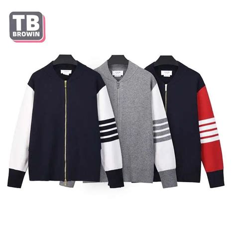 Tb Browin Thom 남성용 야구 유니폼 스탠드업 칼라 스트라이프 긴팔 라글란 소매 컬러 블로킹 한국 재킷 Aliexpress