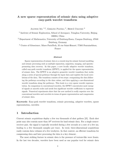Pdf A New Sparse Representation Of Seismic Data Using Adaptive Easy Path Wavelet Transform