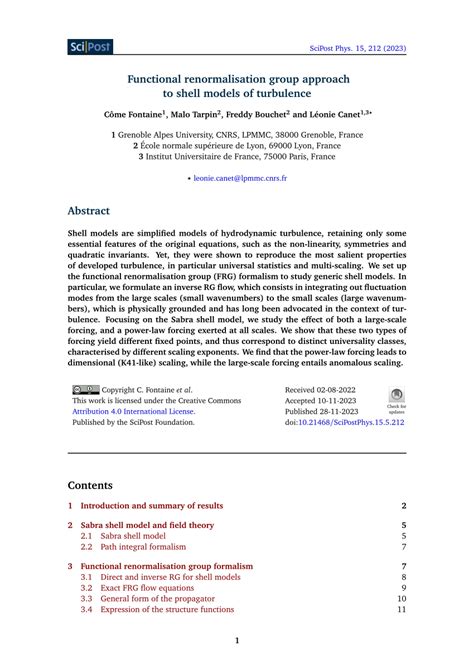 Pdf Functional Renormalisation Group Approach To Shell Models Of Turbulence