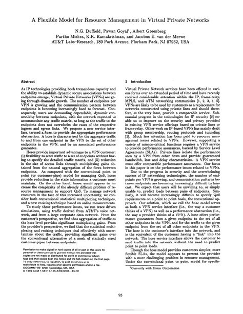 PDF A Flexible Model For Resource Management In Virtual Private Networks