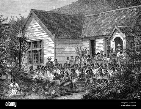 Maori School In New Zealand 19th Century Illustration Of Maori