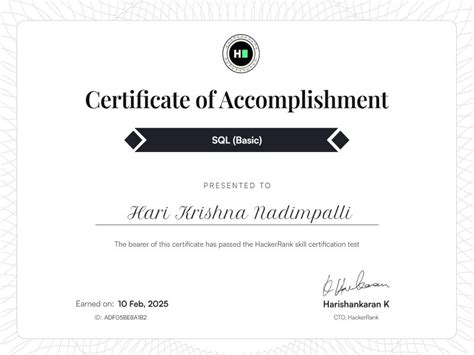 Sql Dataanalytics Hackerrank Learning Certification Careergrowth Hari Krishna