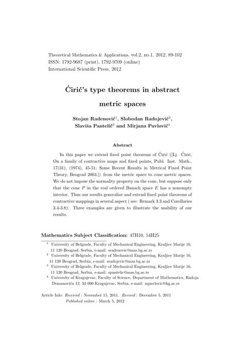 Pdf Ciri´cs Type Theorems In Abstract Metric Spaces