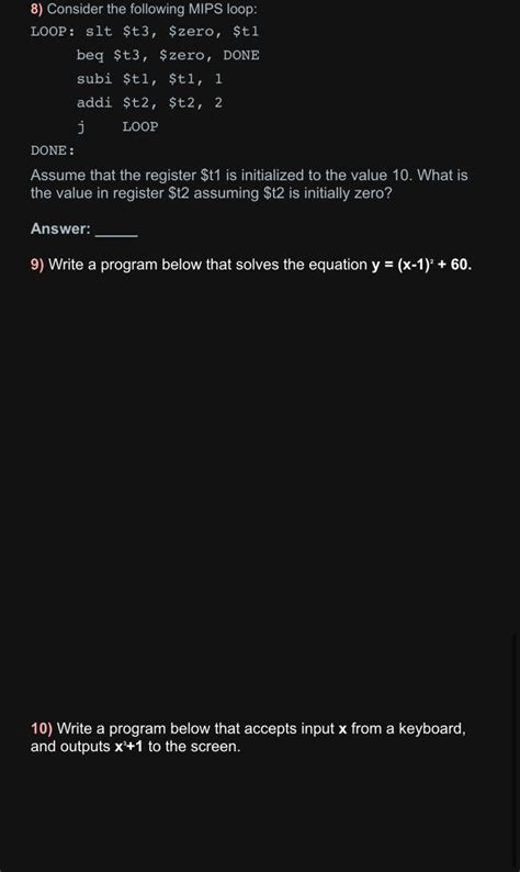 Solved Consider The Following Mips Looploop Slt T3