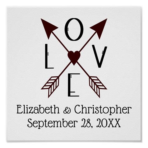 Personalized Love With Arrows Wedding Date Print Zazzle Love Posters Wedding Wall Art