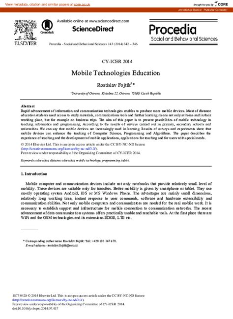 Pdf Mobile Technologies Education