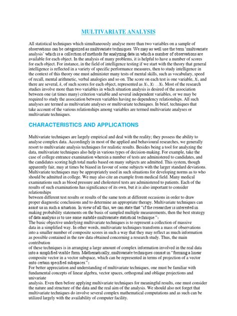 Multi Variate Pdf Factor Analysis Dependent And Independent Variables