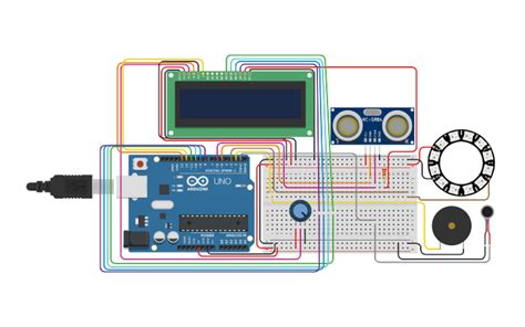 Circuit Design Social Distancing Indicator With Alarming System Tinkercad