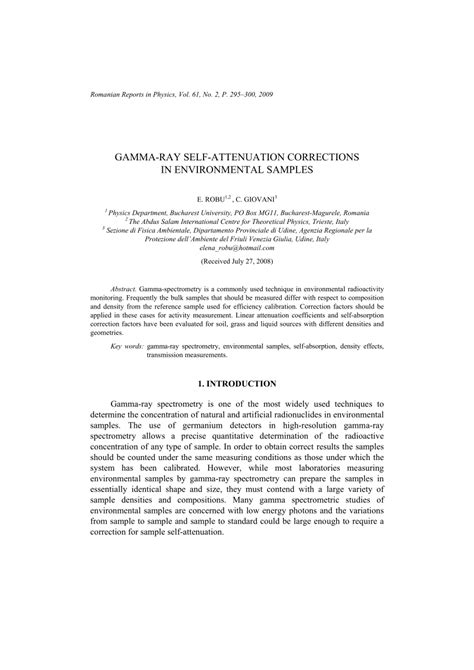 Pdf Gamma Ray Self Attenuation Corrections In Environmental Samples