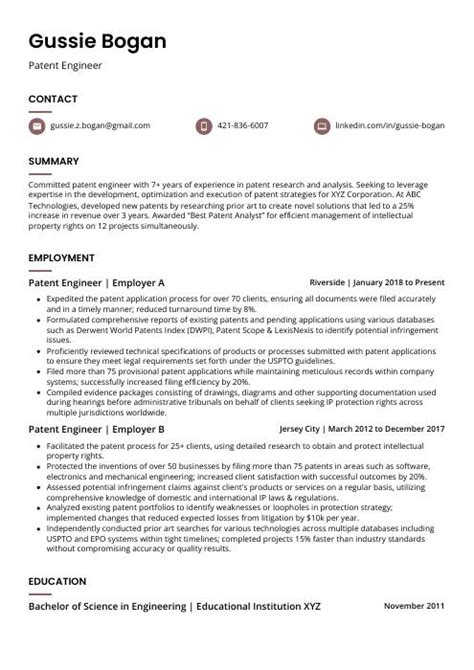 Patent Engineer Resume CV Example And Writing Guide