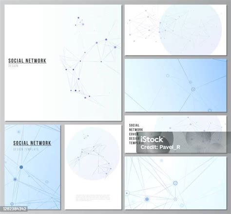 커버 디자인 웹 사이트 디자인 웹 사이트 배경 또는 광고 모형을위한 인기있는 형식으로 소셜 네트워크 모형의 벡터 레이아웃 연결 라인과 점 신경총과 파란색 의료 배경 개념에