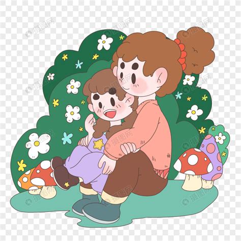 부모 자식 상호 작용 어머니와 자식 더블 만화 손으로 그린 문자 봄 숲 Png 일러스트 무료 다운로드 Lovepik