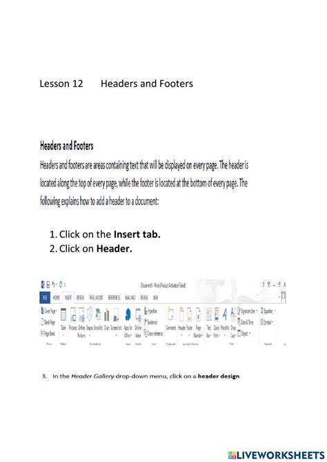 Lesson 12 Headers And Footers Worksheet Live Worksheets