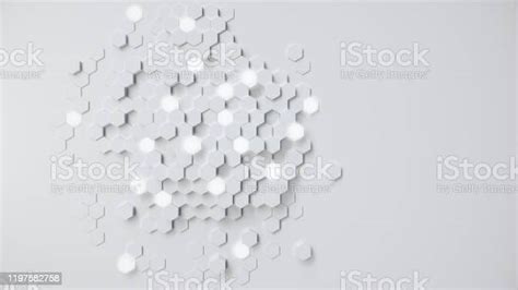 흰색 기하학적 육각 추상적 인 배경입니다 빛나는 육각형 벌집 표면 다각형 패턴 추상적 인 흰색 자기 발광 육각형 미래 추상 배경 3d 일러스트 0명에 대한 스톡 사진 및