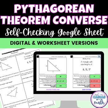 Pythagorean Theorem Converse Self Checking Digital Activity And Worksheet