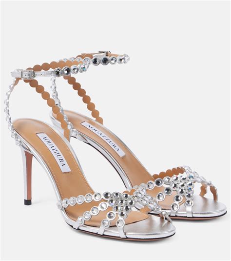 Tequila 85 Embellished Leather Sandals In Silver Aquazzura Mytheresa