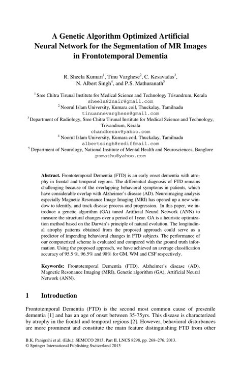 Pdf A Genetic Algorithm Optimized Artificial Neural Network For The Segmentation Of Mr Images