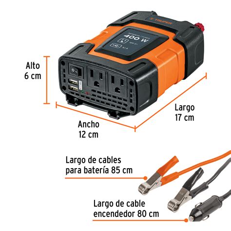 Inversor De Corriente De 12v A 110v 400 W Con Puertos Usb Truper