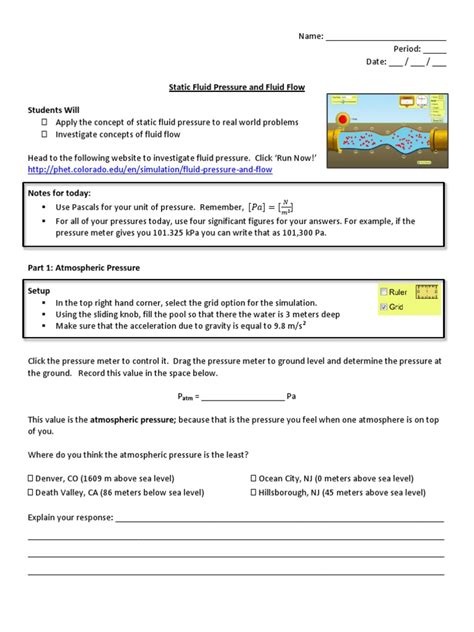 Static Fluid Pressure And Fluid Flow Pdf Flow Measurement Pressure