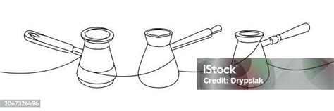 터키 커피 포트 한 줄 연속 그리기 카페 메뉴 커피 숍에 대한 손으로 그린 요소 벡터 선형 그림 구리에 대한 스톡 벡터 아트 및 기타 이미지 Istock