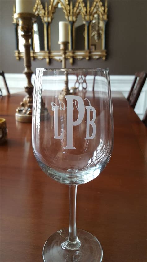 Etched Monogram Wine Glass Glassware Glass
