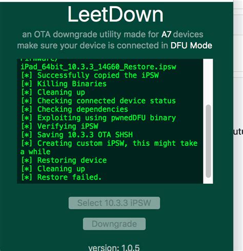 Restore Failed Osx 10116 Leetdown 105 · Issue 63 · Ra9stuff