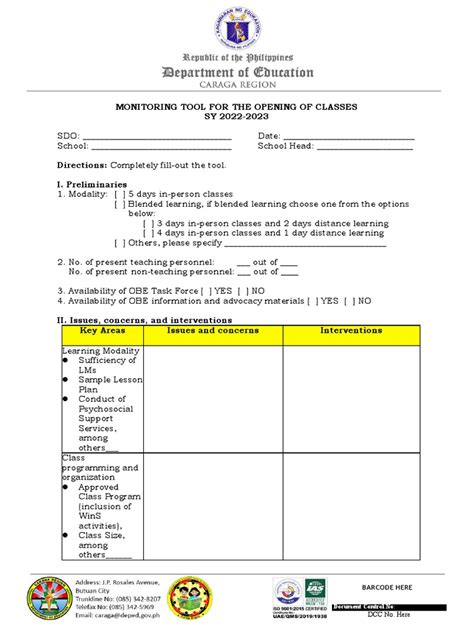 Monitoring Tool For The Opening Of Classes Sy 2022 2023 Barcode Here