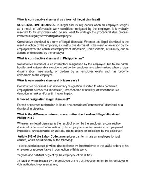 Labor Code Illegal Dismissal Constructive Dismissal Pdf Employment
