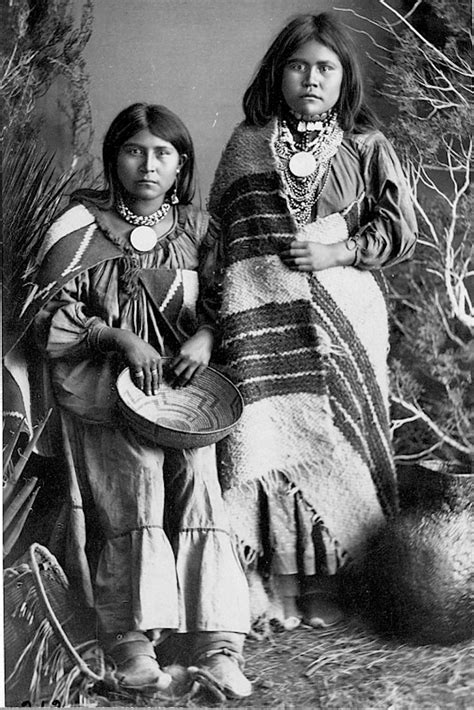 Portrait Of Two Young Apache Women In Native Dress With Blankets Pitch