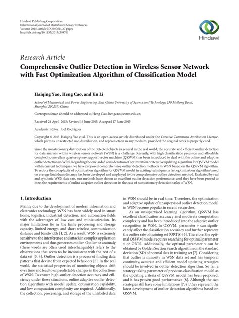 Pdf Comprehensive Outlier Detection In Wireless Sensor Network With Fast Optimization