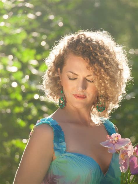 Attractive Tender Girl With Curl Fluffy Downy Hair Stock Image Image