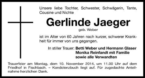 Traueranzeigen Von Gerlinde Jaeger Trauer Nn De