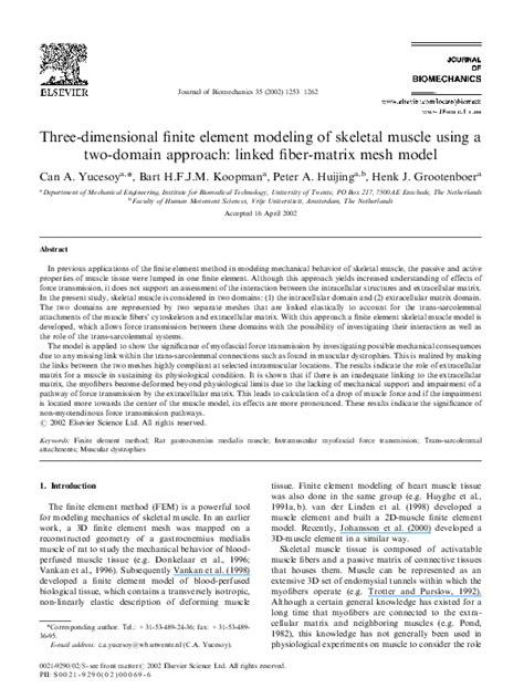 Pdf Three Dimensional Finite Element Modeling Of Skeletal Muscle Using A Two Domain Approach