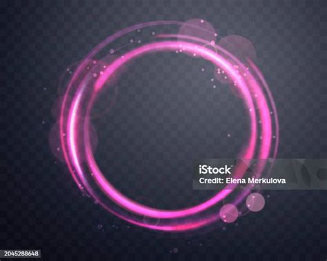 빛나는 핑크 매직 링 네온 현실적인 에너지 플레어 헤일로 링 어둡고 투명한 배경에 추상적인 조명 효과 벡터 일러스트 레이 션