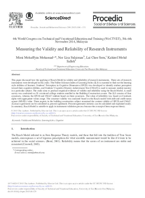 pdf measuring the validity and reliability of research instruments
