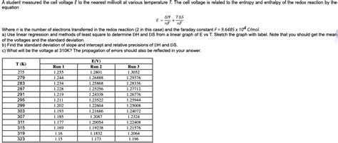 A Babe Measured The Cell Voltage E To The Nearest Chegg Com